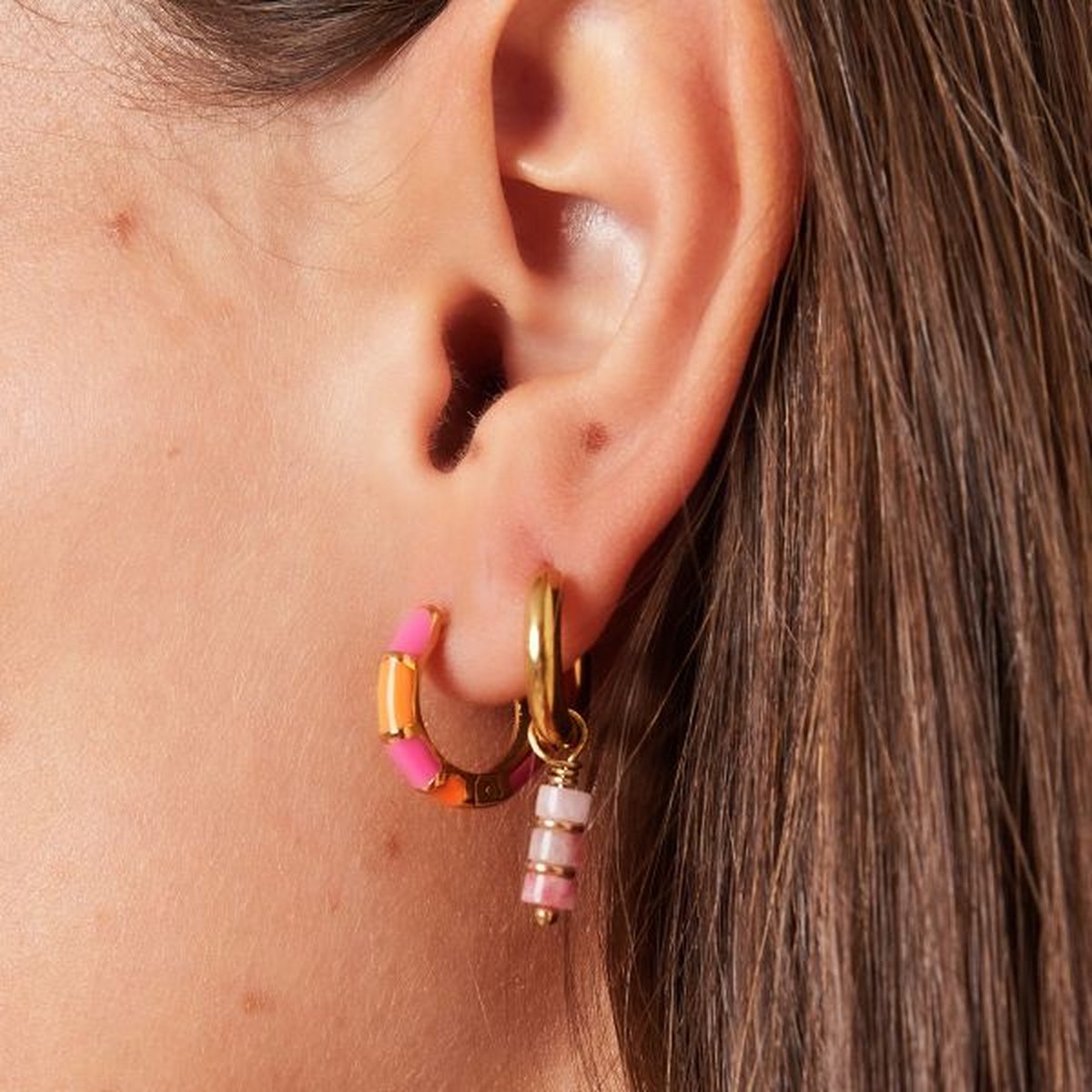 Oorbellen - Oranje/Roze - oorringen - Colour Blocking | bol.com