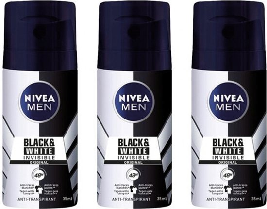 Nivea® Men | 3 x Mini Deodorant Invisible | Black & White | 35 ml ...