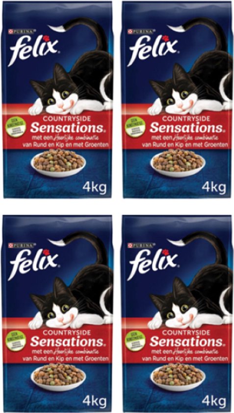 4x Felix Sensations Droog Countryside - Kattenvoer - 4kg | bol