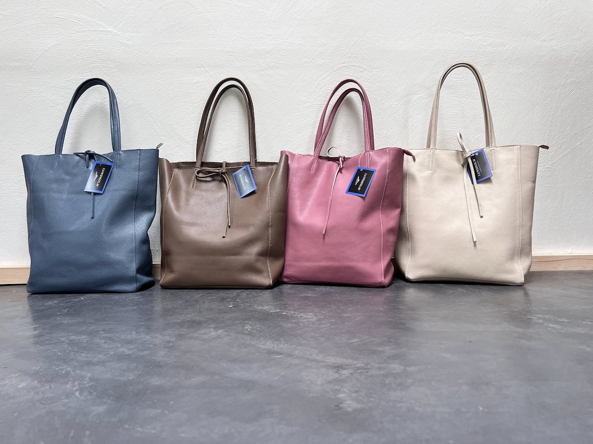 Lundholm tas dames schoudertas shopper dames leer blauw met rits ...