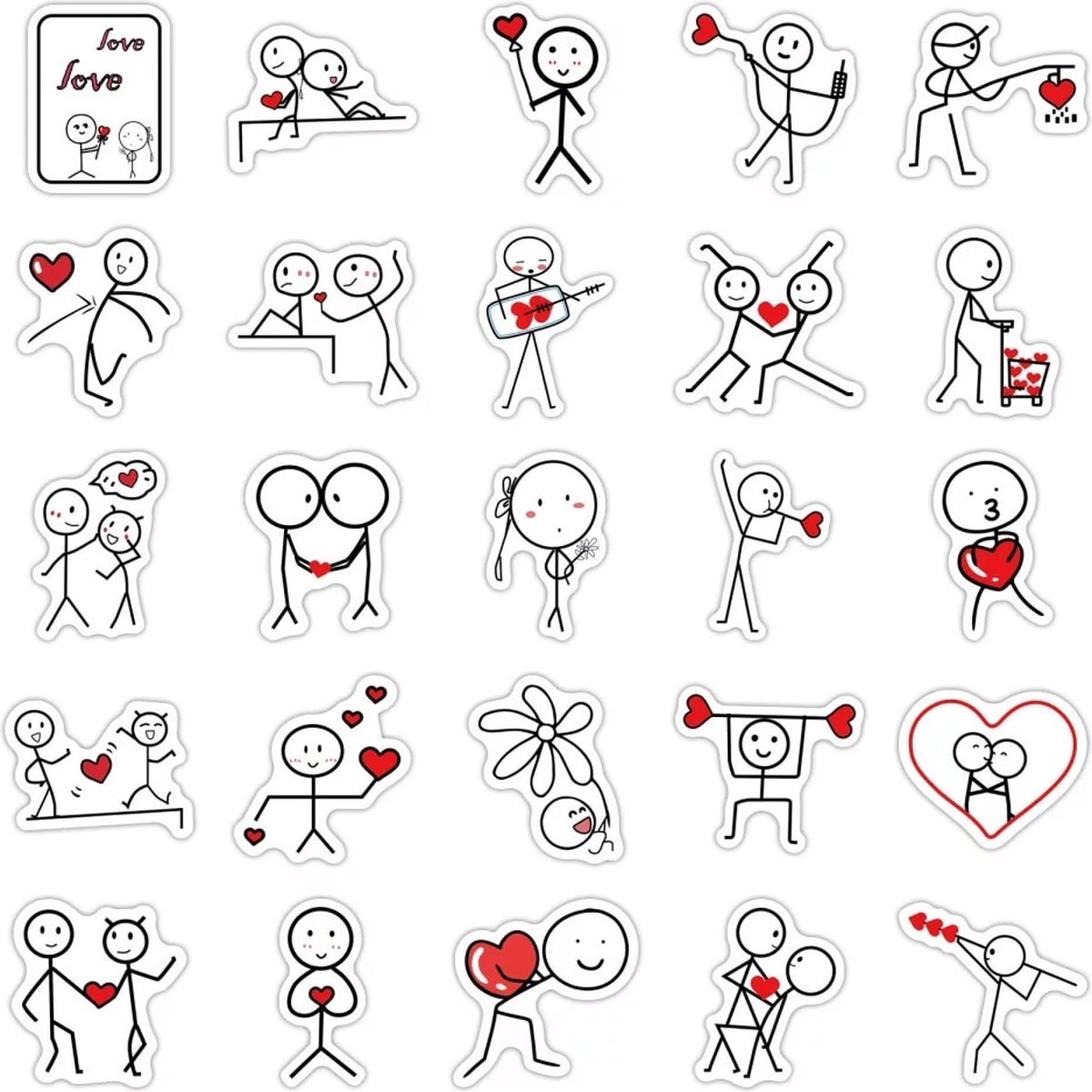 50x sticker Doodle Love Poppetjes - Valentijn - Schattige ...