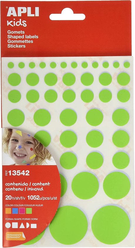 Apli Kids Gekleurde Stickers - 5 vormen - Oranje | Blauw | Roze | Groen ...