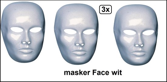 3x Verkleedmasker Face wit - masker themafeest fun festival verjaardag ...