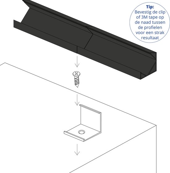 Aluminium led strip hoekprofiel zwart 2M breed - Compleet met afdekkap ...