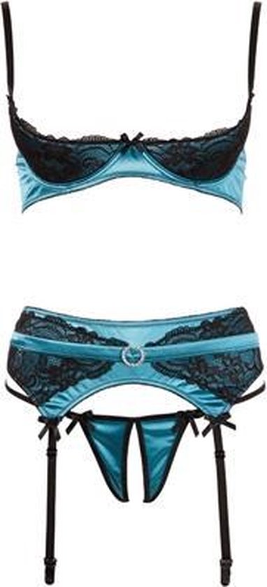 Jade Bh Set Met Open Cups Groen Zwart 85 B L Cottelli Collection