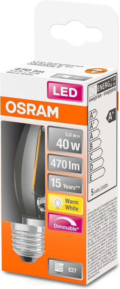 Osram LED Superstar filament lamp kaarsvormig 5W E27 warm wit helder dimbaar | bol.com