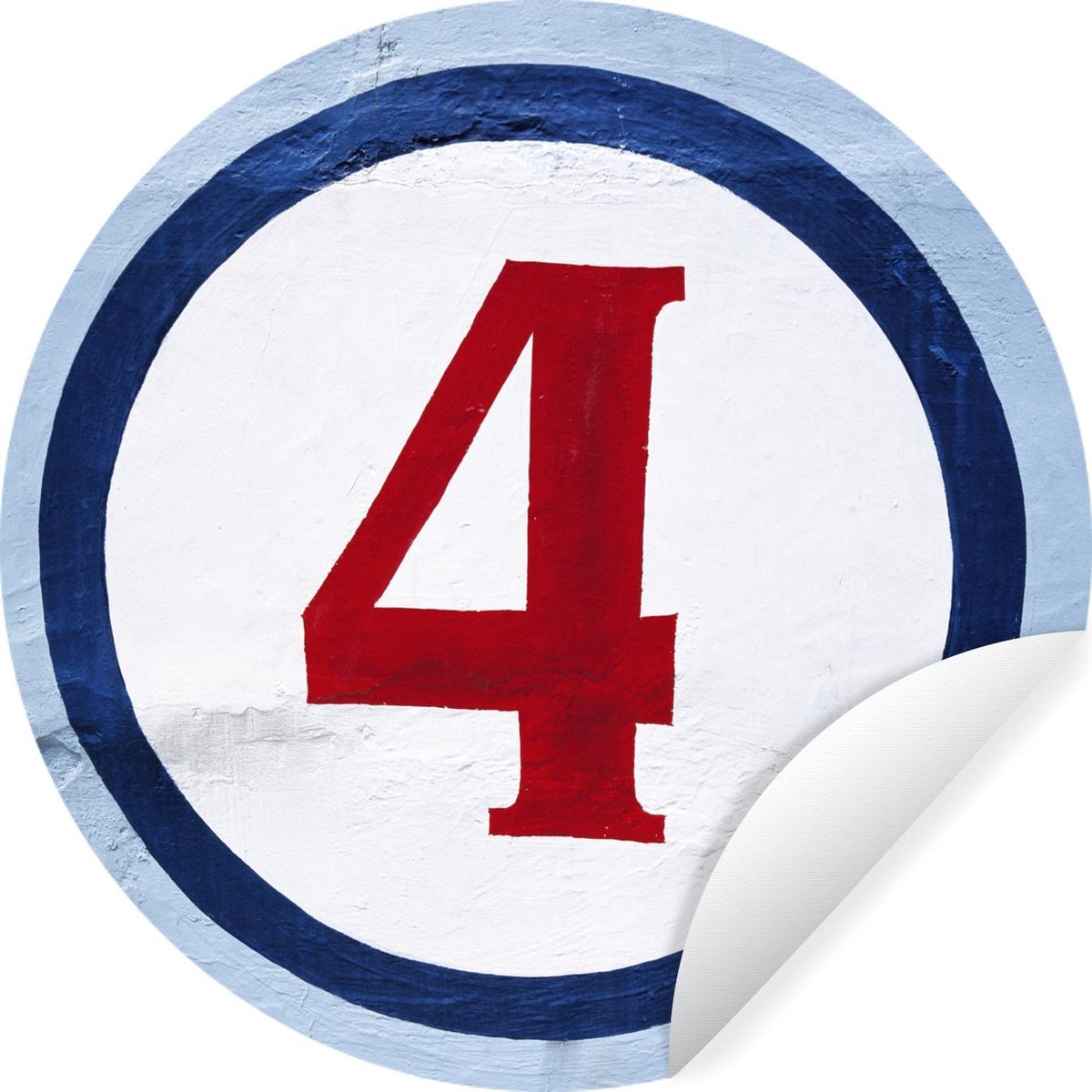 Behangcirkel - Een rode nummer 4 in een witte cirkel - ⌀ 120 cm ...