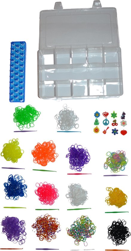 Loomdoos 4.200 delig - sorteerdoos met loombandjes, loombord - haken, s ...