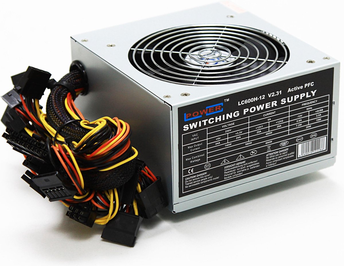 LC-600H-V2.31 600W ATX voeding Power Supply -6xSATA, 3xPATA, 1x PCI ...