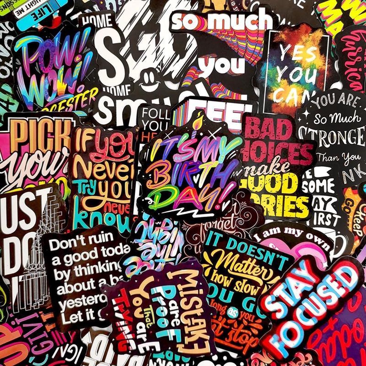 Sticker mix met grappige Engelse teksten & quotes - 50 stickers met ...