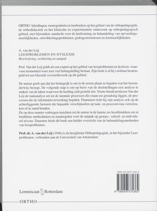 Ortho - Leesproblemen en dyslexie | 9789056375362 | A. van der Leij ...
