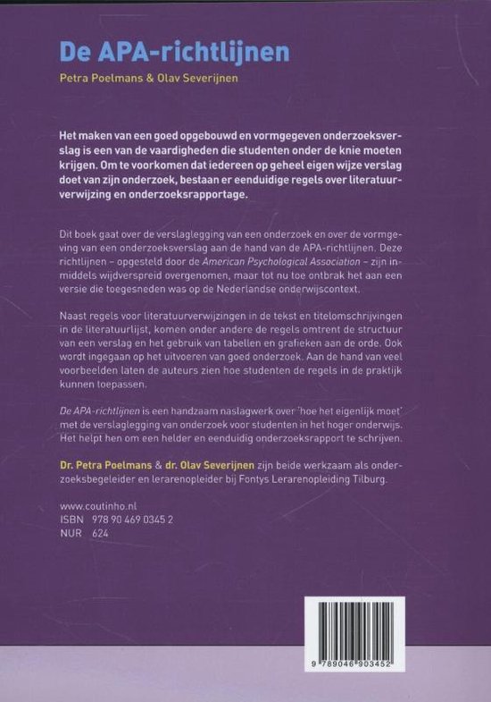 De APA-richtlijnen | 9789046903452 | Petra Poelmans | Boeken | bol
