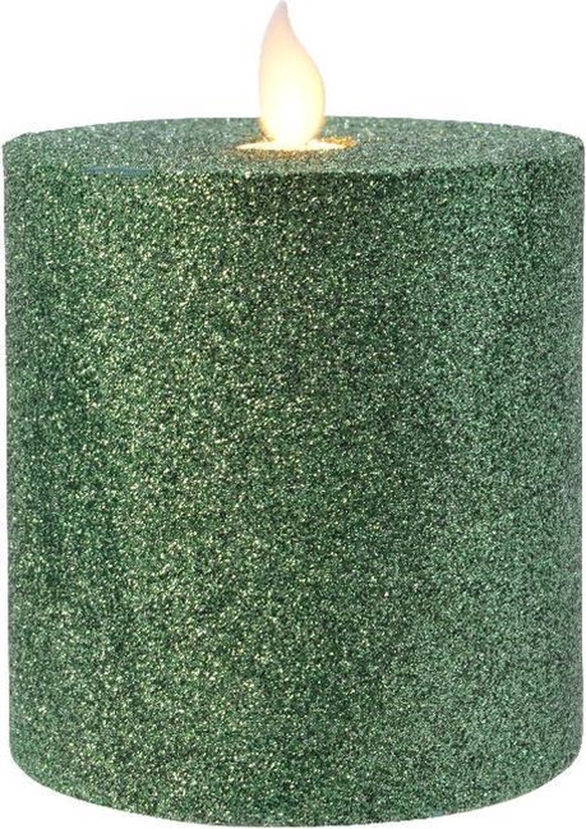 Groene glitter LED kaarsen/stompkaarsen 10 cm flakkerend - Kerst diner ...