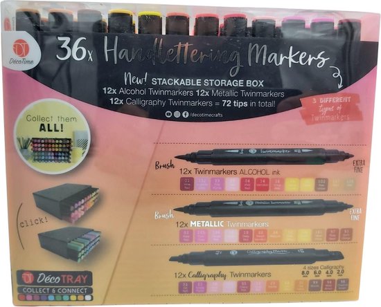 DécoTime 36x Handlettering Markers (ROZE) in Storage System -Alcohol ...