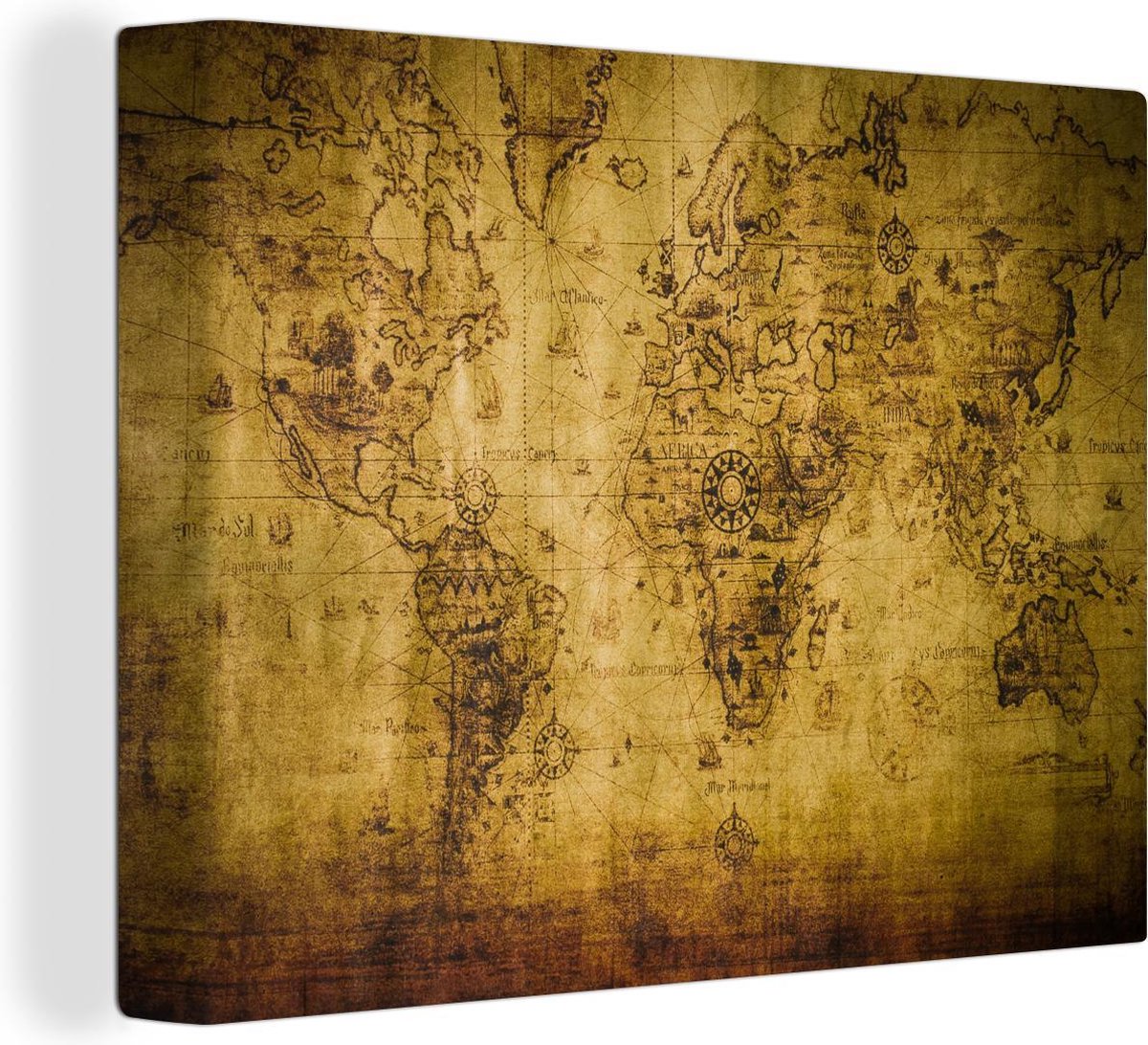 Canvas Schilderij Wereldkaart - Vintage - Atlas - Geschiedenis ...