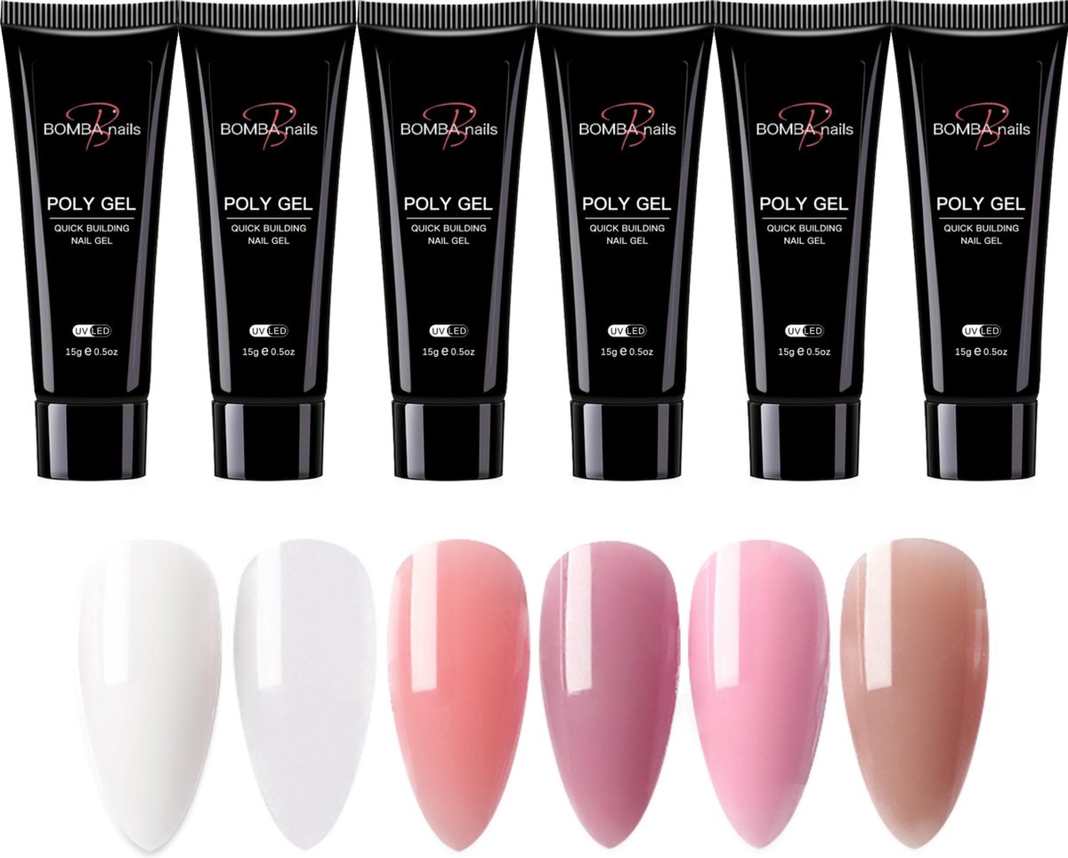 Polygel set 15ml - Polygel nagels - VEGAN - UV LAMP LED - 6 Polygel ...
