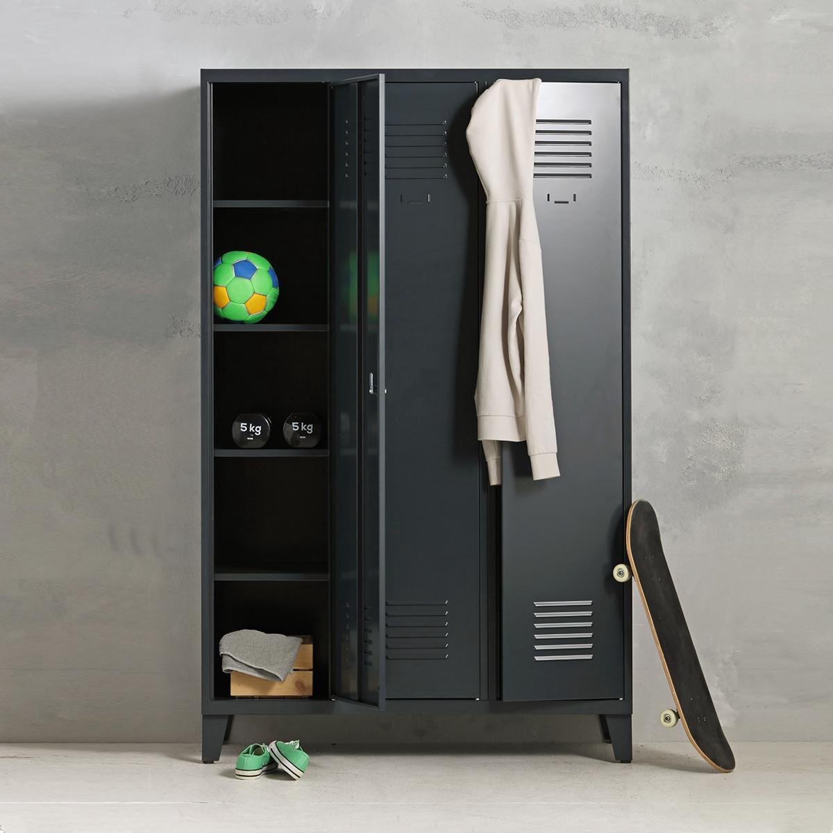 Lockerkast metaal I kledingkast met 4 planken I antraciet I vintage ...