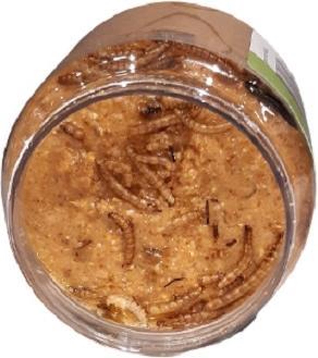 Pot vogelpindakaas met meelwormen. Plastic pot met 350 gram inhoud ...