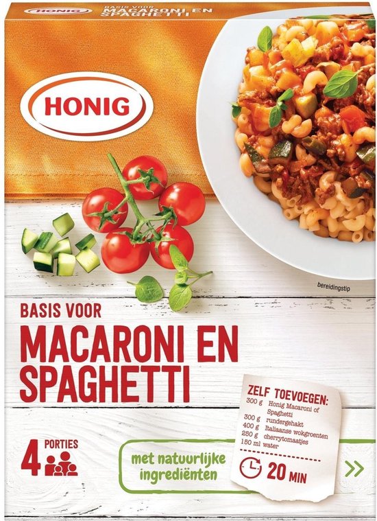 Boodschappenpakket, Honig mix voor macaroni, met vlees en groenten ...