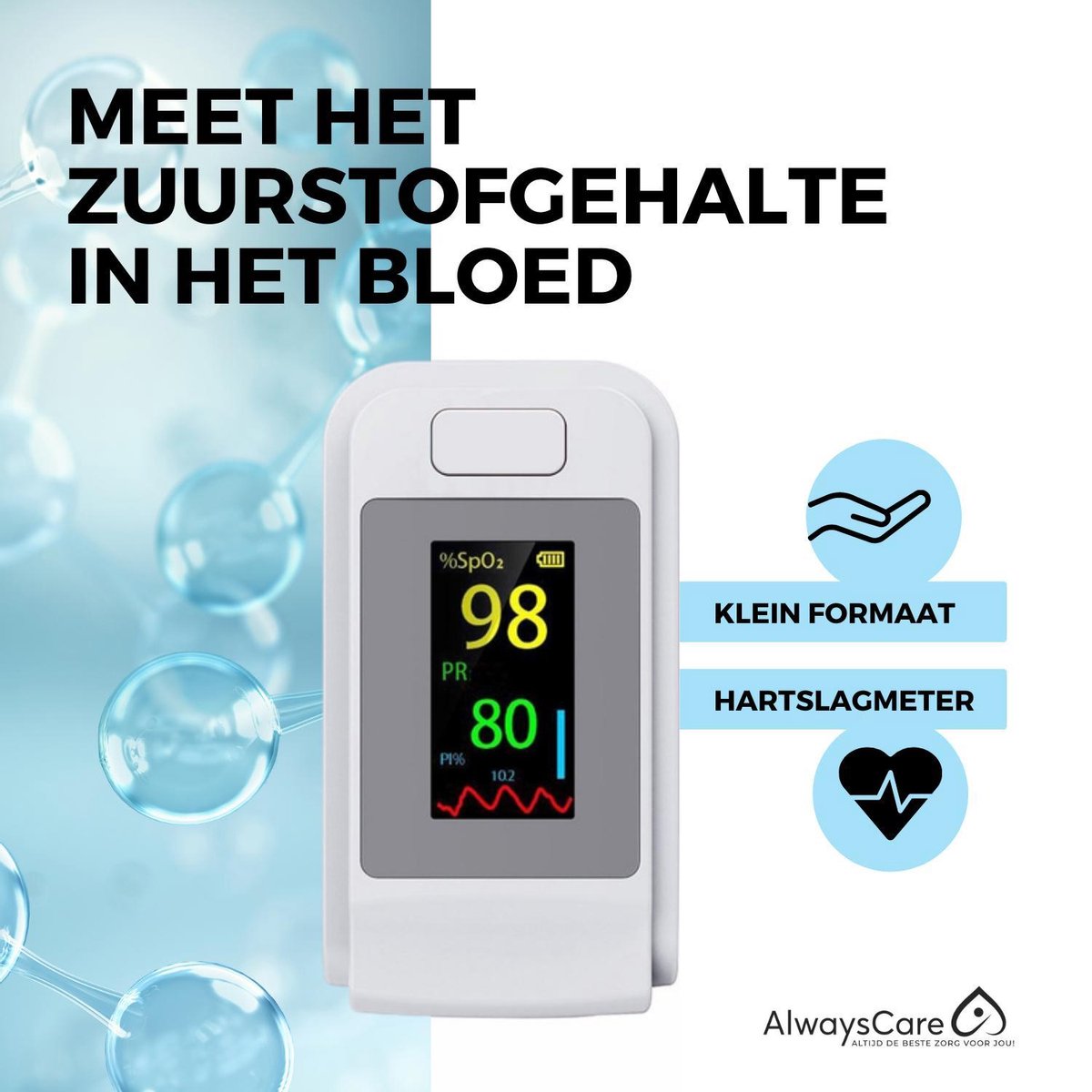 Saturatiemeter Met Hartslagmeter Inclusief Draagkoord - Zuurstofmeter ...