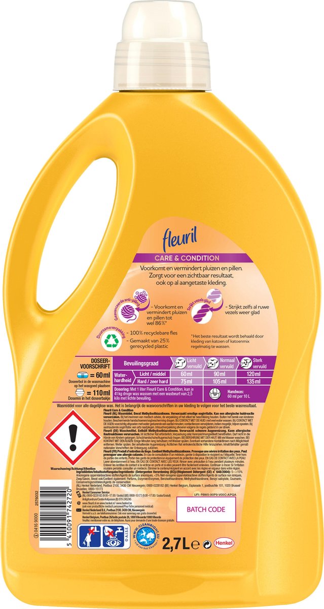 Fleuril Care & Condition Vloeibaar Wasmiddel - 45 wasbeurten | bol
