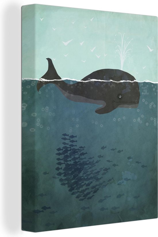 Canvas Schilderij Een tekening van een walvis en een onderwaterwereld ...