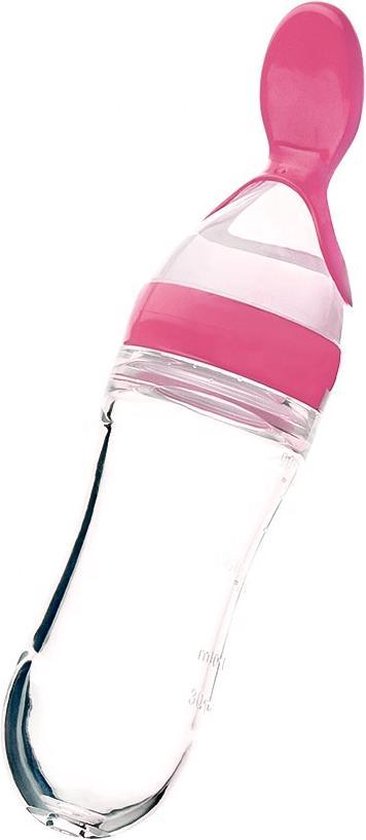 Knijpfles met lepel anti knoei voor baby's - Roze 90ml | bol