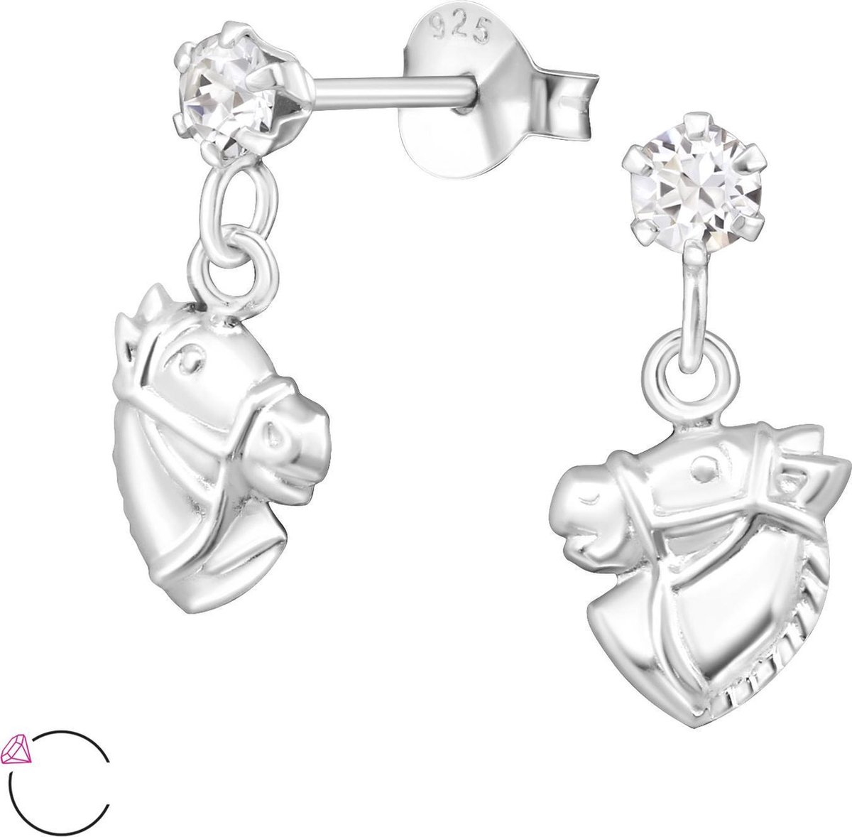 Zilveren paard bedel Swarovski® oorbellen Sterling zilver 925 | bol.com
