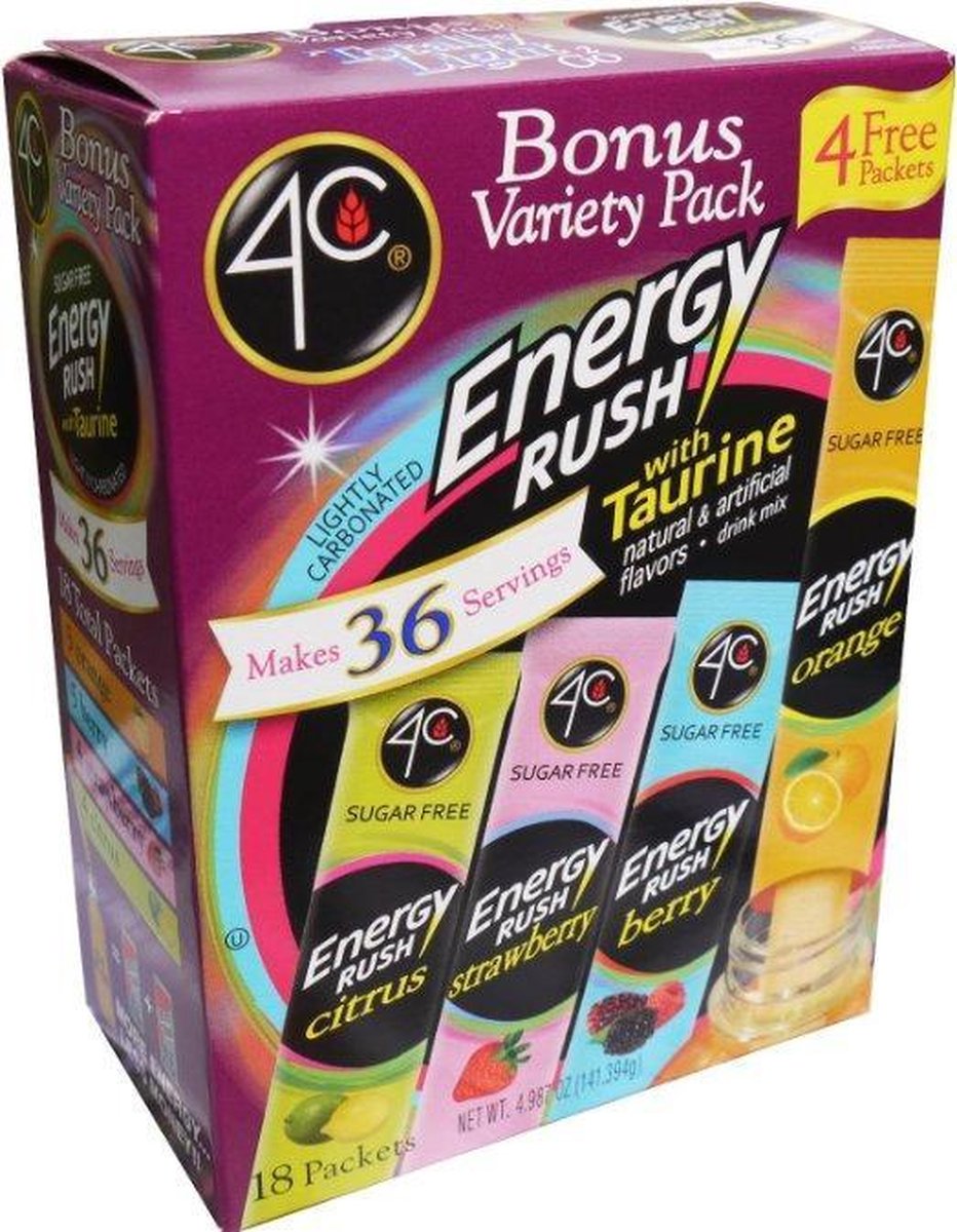 bol.com | 4C Sugar Free Energy Rush Drink Mix - 18 sticks - Variety Pack