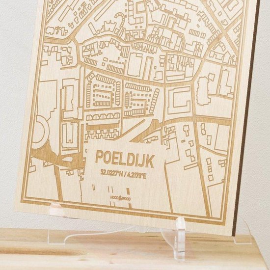 Kaart Poeldijk - Gegraveerde stadskaart Hood&Wood - Hout, A4 | bol.com