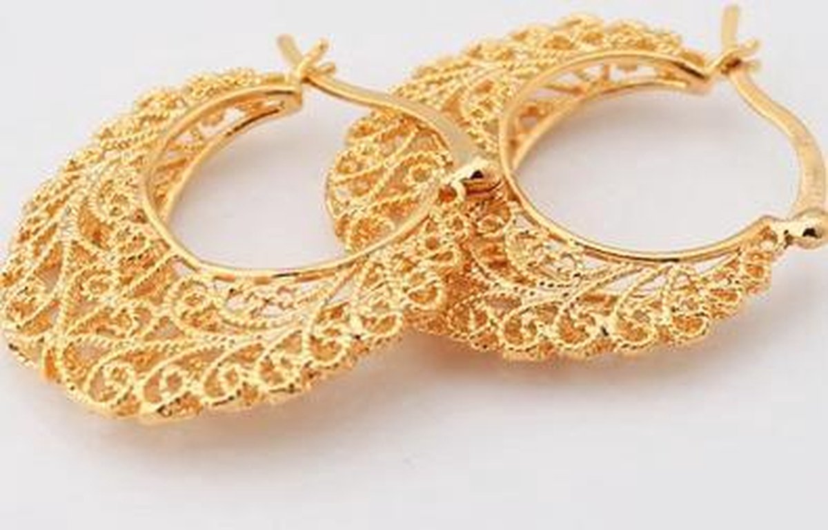 Geshe - Oorbellen ringen vintage patroon hoepels - goudkleurige ...