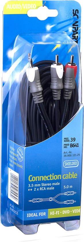 Scanpart mini Jack naar tulp kabel 5 meter - Jack 3.5 mm naar tulp ...