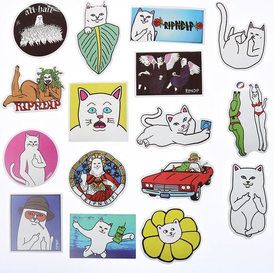 Grappige sticker mix met 50x witte kat met opgestoken middelvinger ...