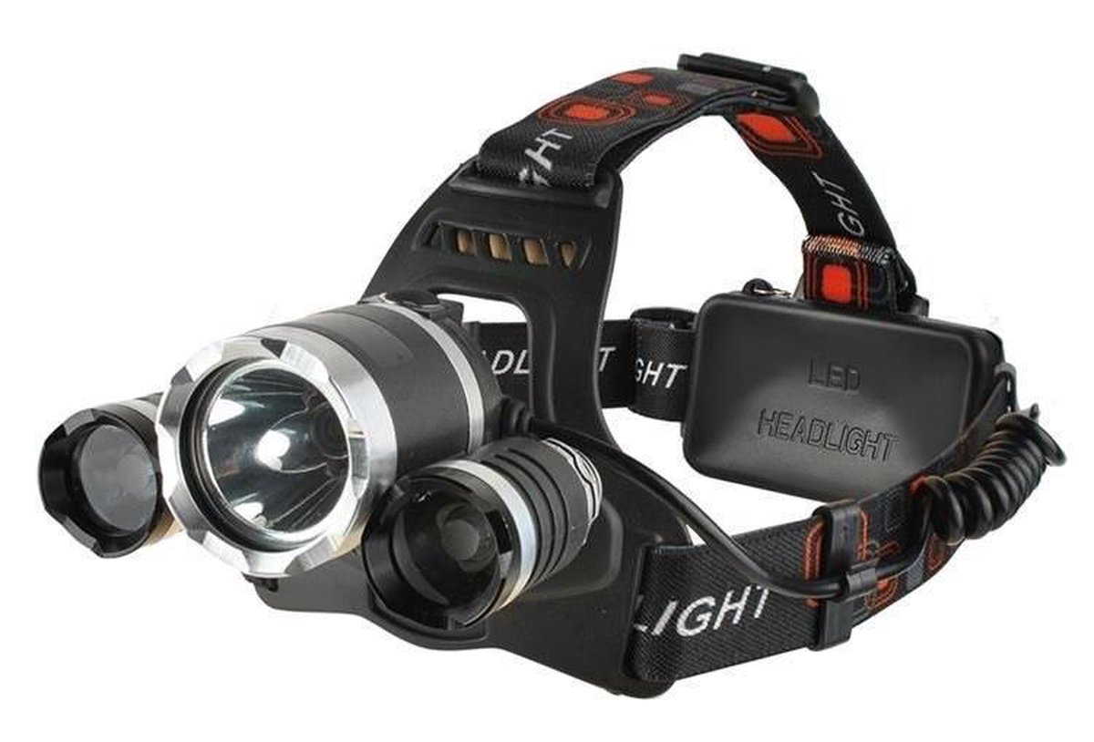 Hoofdlamp 3 Lampen - 3800 Lumen - Oplaadbaar, incl batterijen, oplader ...