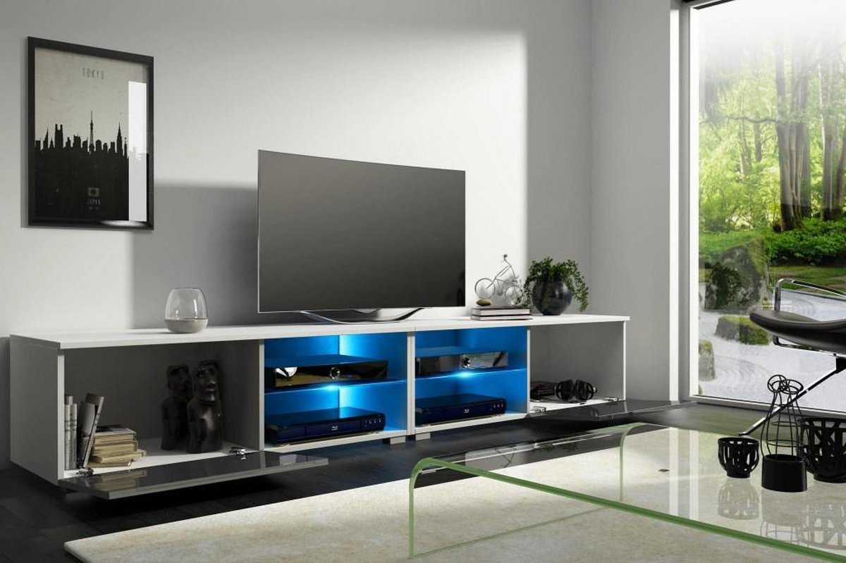 TV Kast Meubel Hout 200 cm - Modern Design - Inclusief Led | bol.com