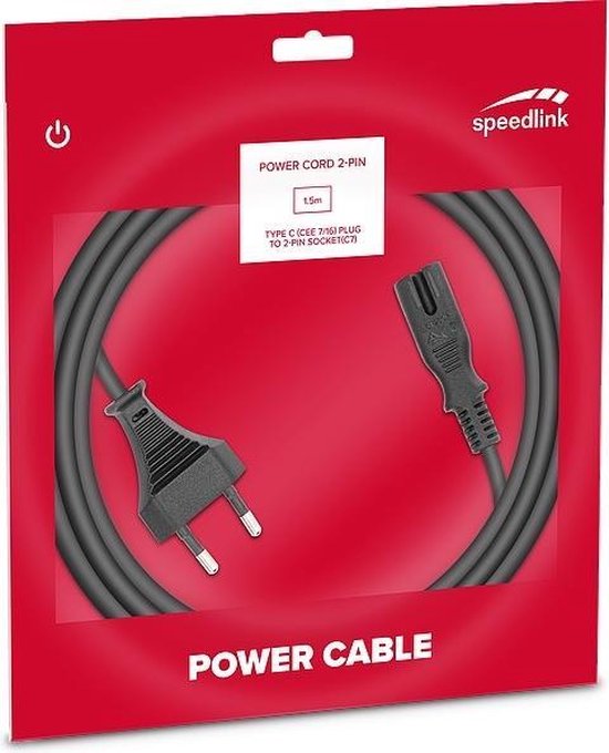Speedlink, Power Cord Euro Plug - 2-pin socket, 1.50m Basic | bol.com