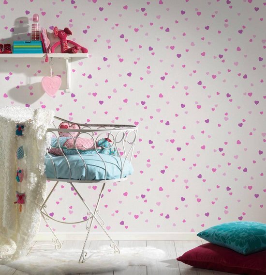 A.S. Création behang hartjes grijs wit en paars - AS-357502 - 53 cm x ...