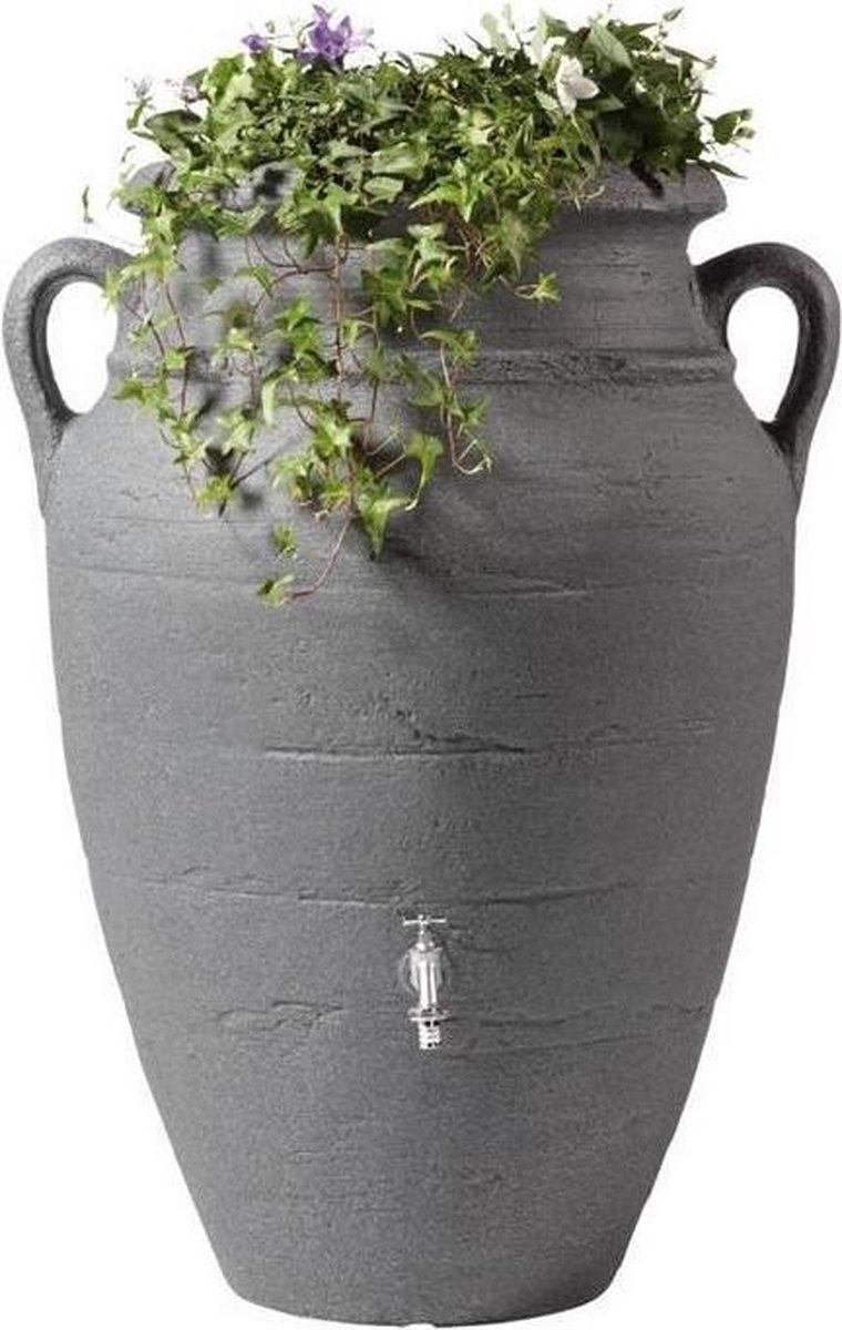 Antique amphore regenton antraciet 600 liter met plantenbak | bol.com