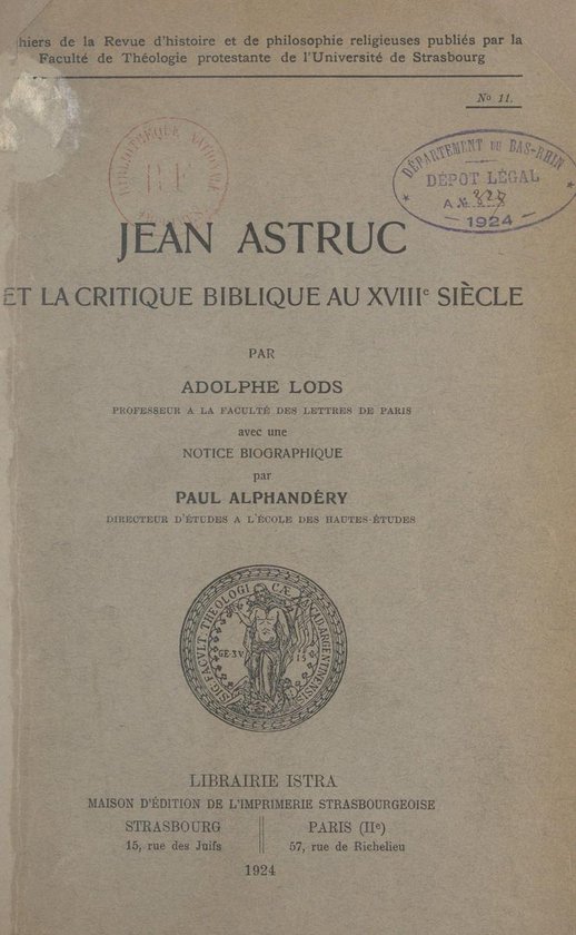 Jean Astruc et la critique biblique au XVIIIe siècle (ebook), Adolphe ...