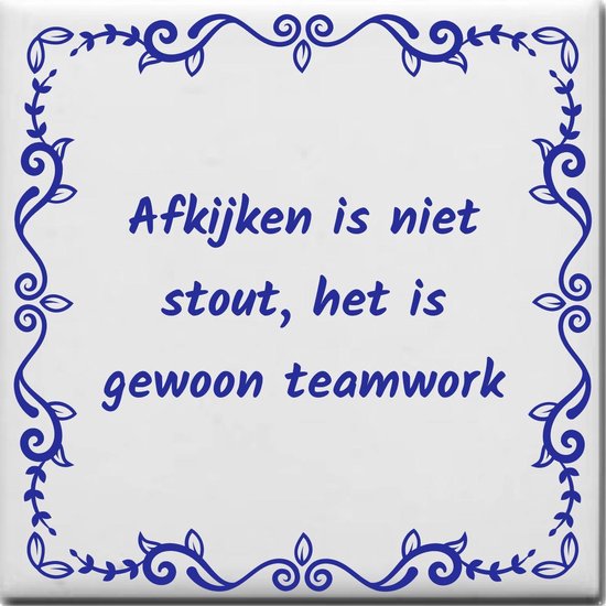 Spreuktegel over School: Afkijken is niet stout het is gewoon teamwork ...