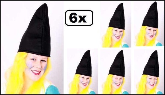 6x Kaboutermuts zwart - Smurf dwerg kabouter paddestoel feest carnaval ...