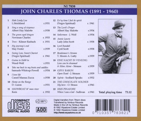 Thomas - John Charles Thomas - An American C (CD), Thomas | Muziek ...