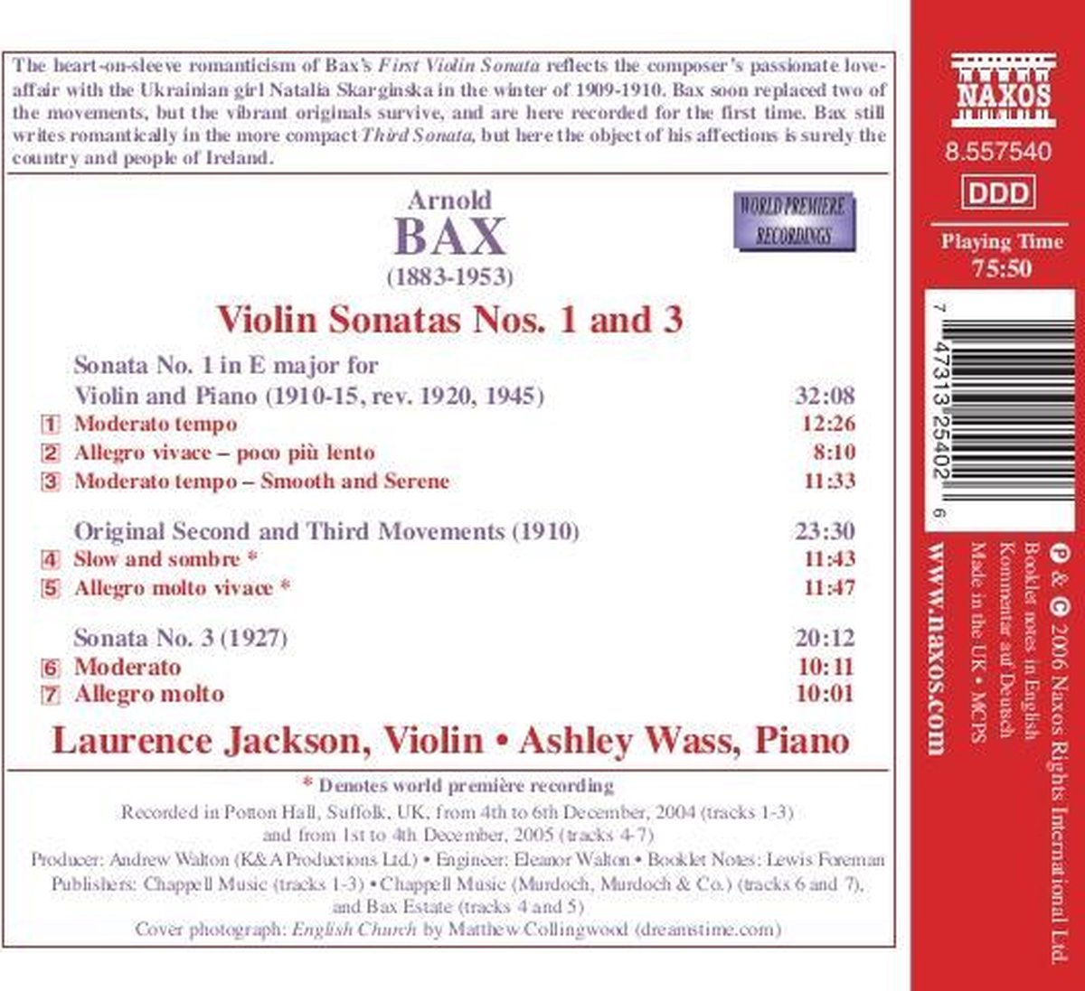 Bax: Violin Sonatas Nos.1 & 3, Ashley Wass | CD (album) | Muziek | bol.com