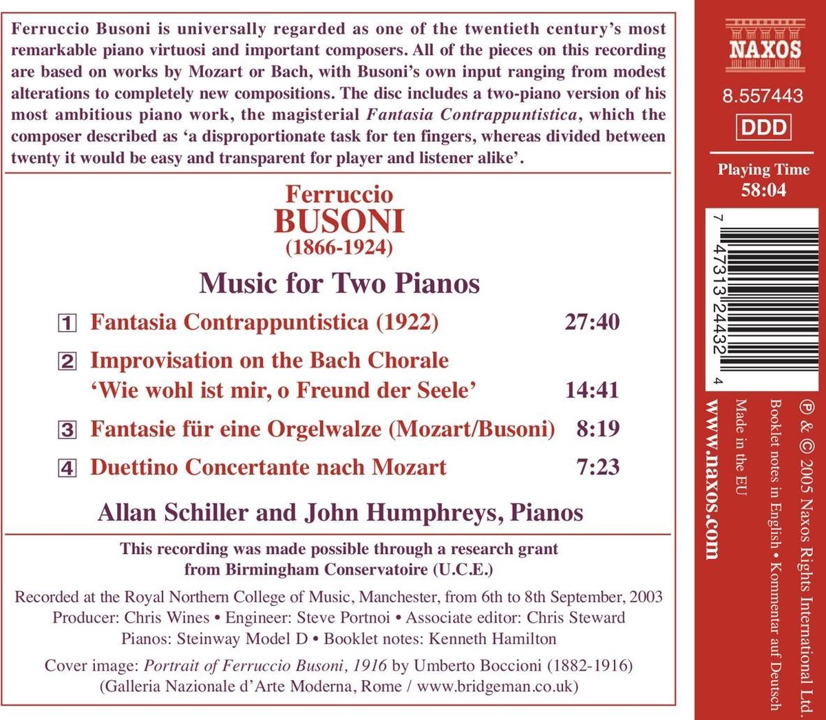 Busonimusic For Two Pianos, F. Busoni | CD (album) | Muziek | bol.com