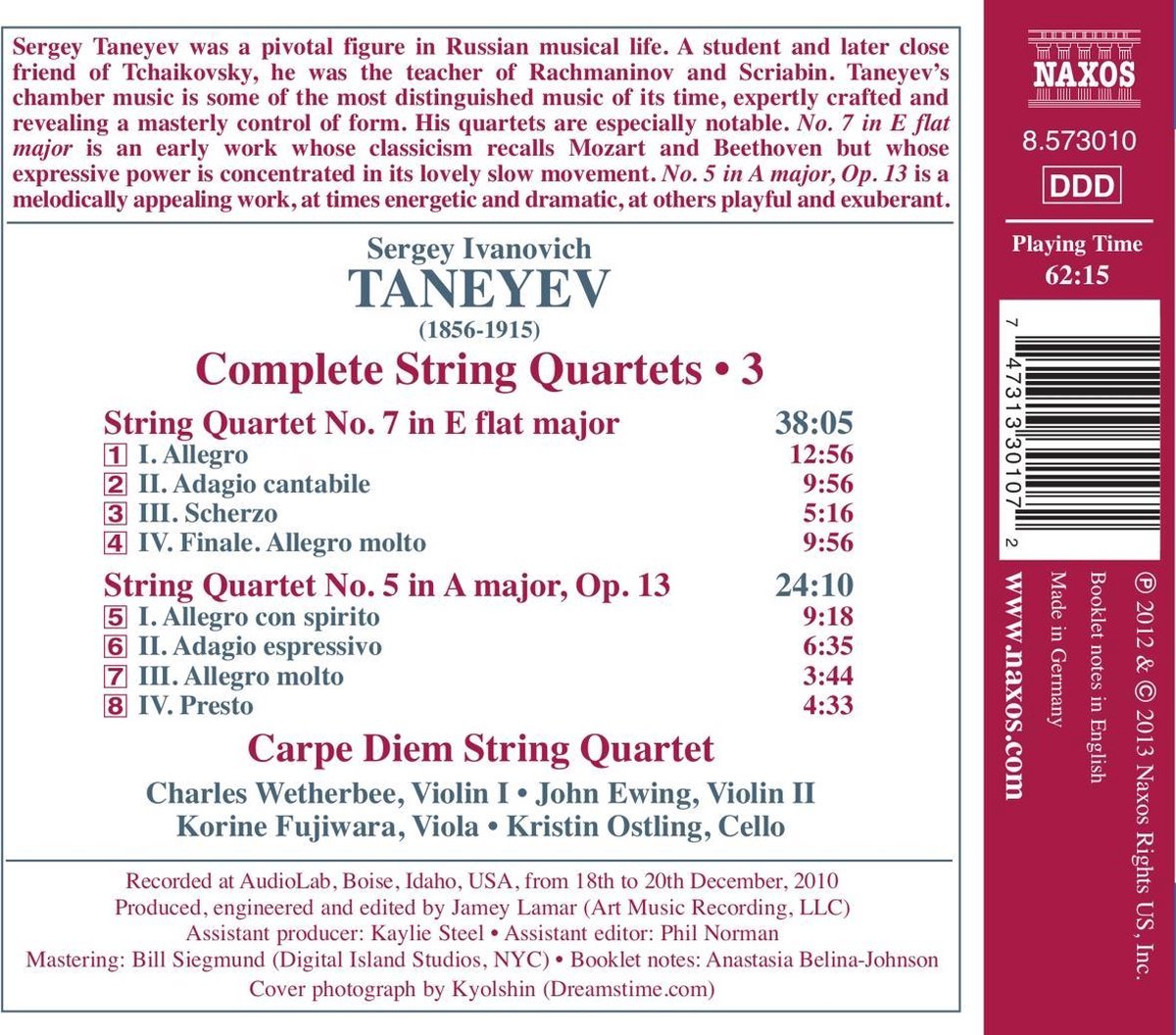 Carpe Diem String Quartet - Taneyev; Complete String Quartets V (CD ... Carpe Diem String Quartet - Taneyev; Complete String Quartets V (CD ...