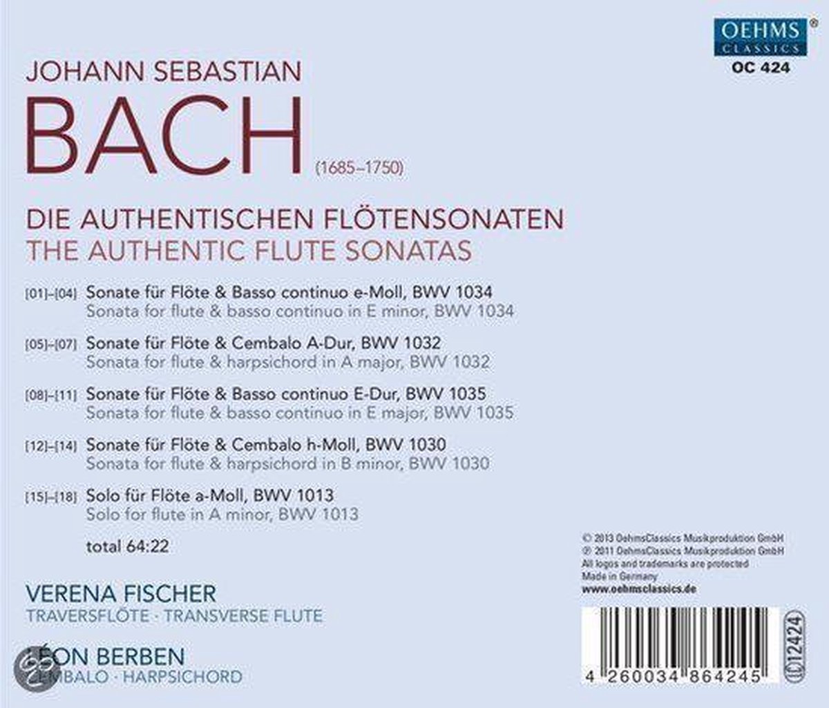 Verena Fischer & Léon Berben - J.S. Bach: Die Authentischen Flötensonaten (CD), Leon... | bol.com