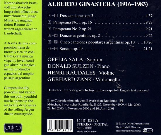Gerhard Zank, Donald Sulzen, Henry Raudales, Ofelia Sala - Ginastera ...
