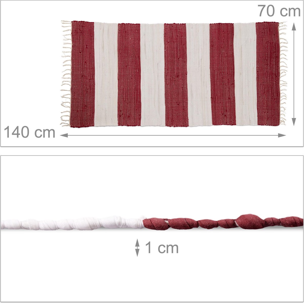 relaxdays - patchwork vloerkleed gestreept - strepen tapijt met franjes ...