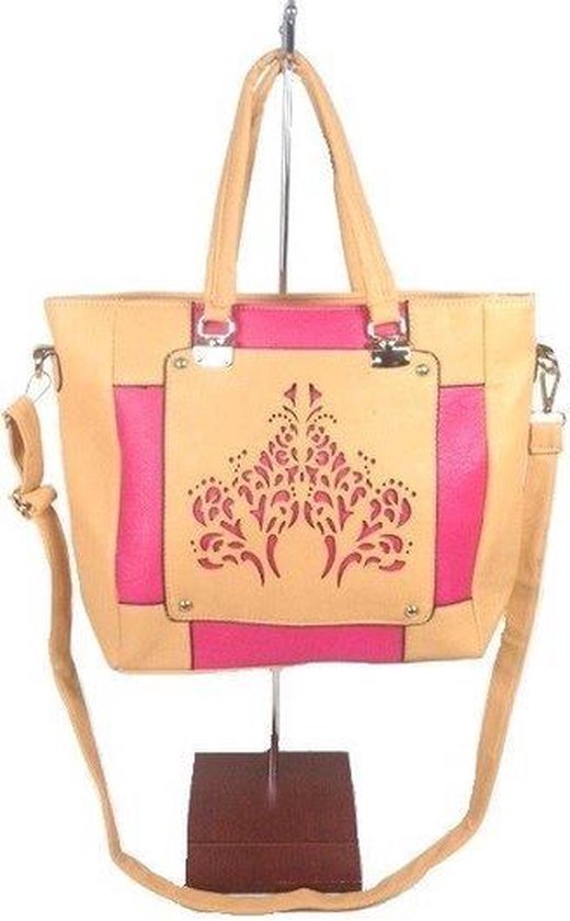 Grote handtas - peach met roze | bol.com