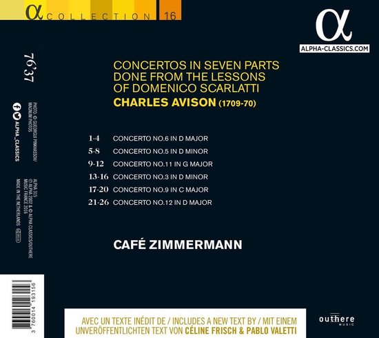 Cafe Zimmerman - Avison (CD), Cafe Zimmermann | Muziek | bol